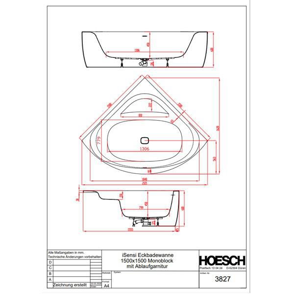 HOESCH - Baignoire Isensi 1/4 rond 150x150 monobloc avec tablier Réf ...