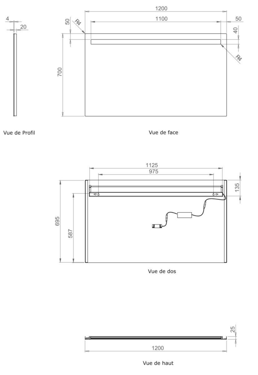 Alterna Miroir Alterna New York éclairage Led 120 X Hauteur 70 Cm Cedeo