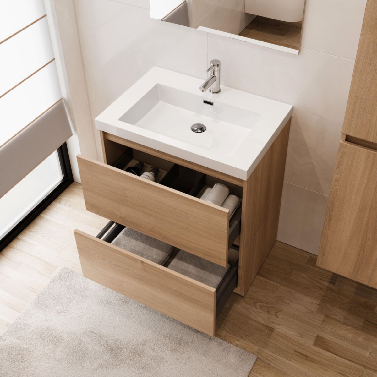 ALTERNA - Meuble Primeo Alterna au sol 60 cm avec 2 tiroirs Chêne Clair ...